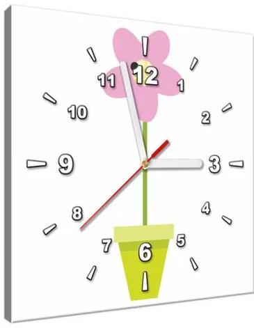 Tištěný obraz s hodinami Růžový kvítek v květináči 30x30cm ZP4043A_1AI
