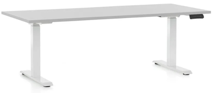 Výškově nastavitelný stůl OfficeTech D, 180 x 80 cm, bílá podnož, světle šedá