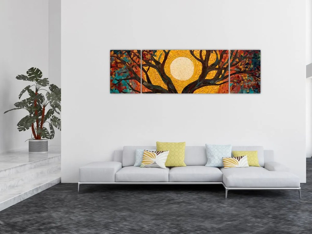 Obraz - Slunce v koruně stromu života (170x50 cm)