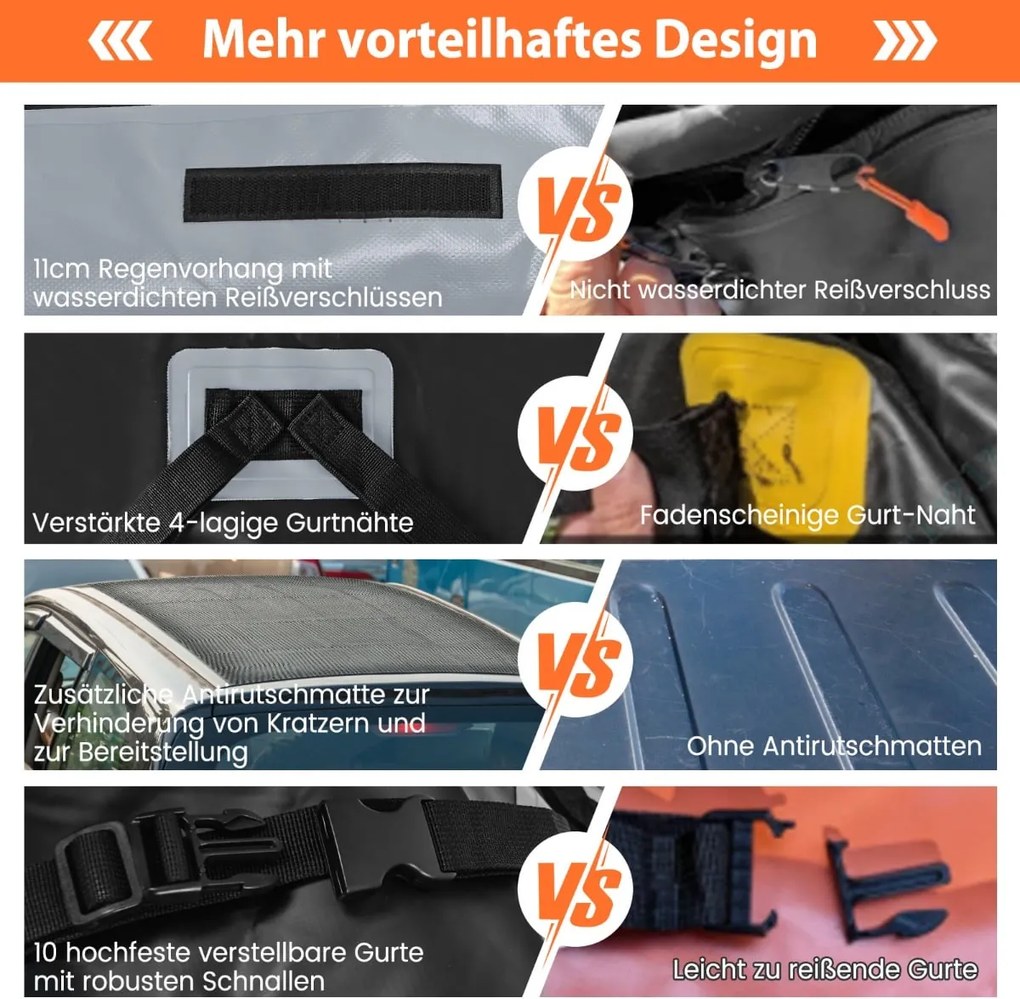 Costway Střešní box 420 l pro auto s kombinovaným zámkem a 6 dveřními háky
