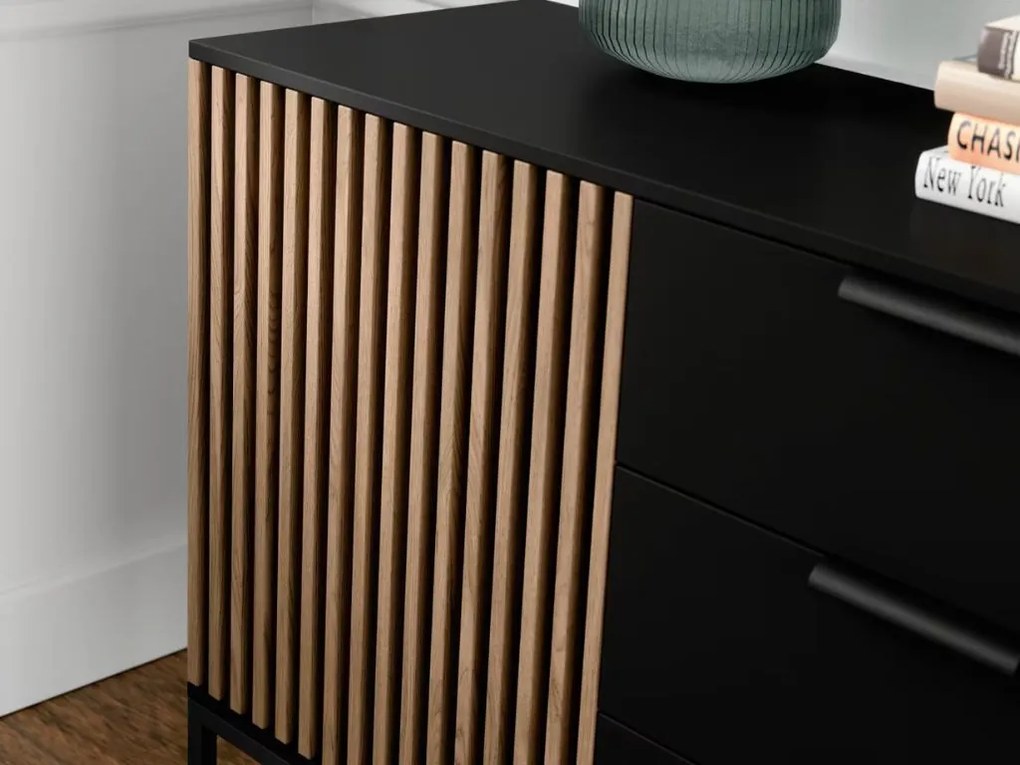 Komoda MEORATI 150x40 cm, černá/dub artisan