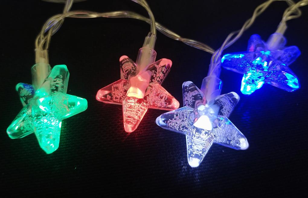Vánoční LED světelný řetěz s hvězdičkami, různobarevná, 2m, na baterie