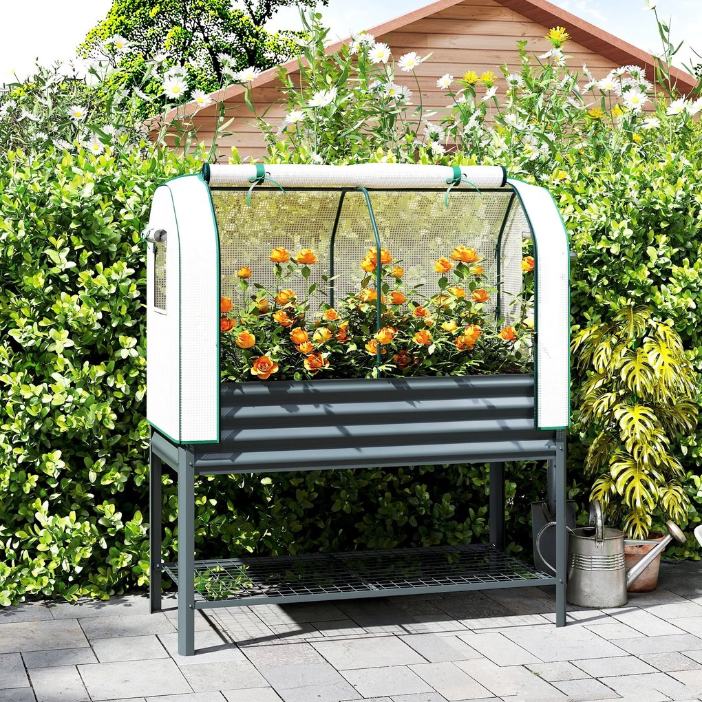 Vyvýšený záhon s kovovým chladicím rámem Box na sázení se skleníkovým úložným prostorem, Vyvýšený 120 x 55 x 140 cm