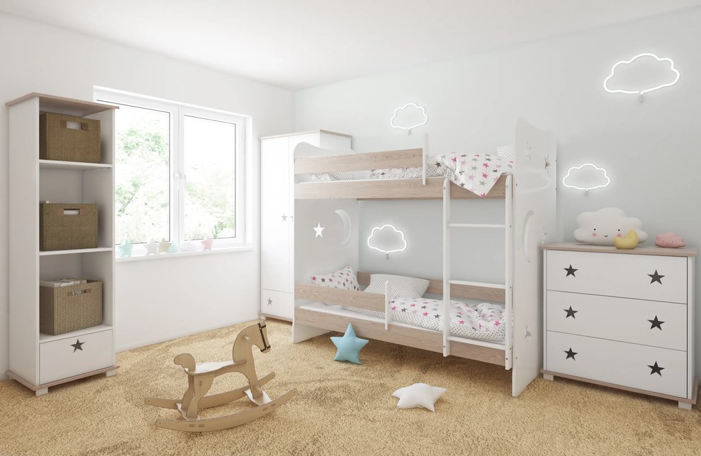 BabyBeds Dětská patrová postel STARS II 180x80 Barevné provedení: Dub, Úložný prostor: Ano, s úložným prostorem