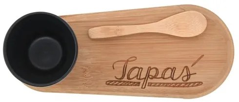 Bambusový servírovací tác s keramickým šálkem na dip a se lžičkou 23x9,8x1,5cmTapas DUKA