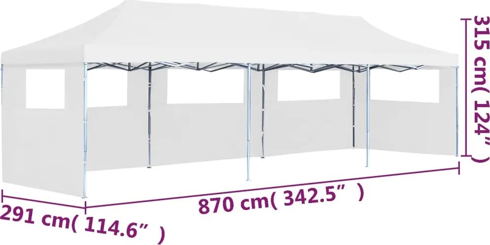 vidaXL Skládací nůžkový stan s 5 bočními stěnami 3 x 9 m bílý [48873]