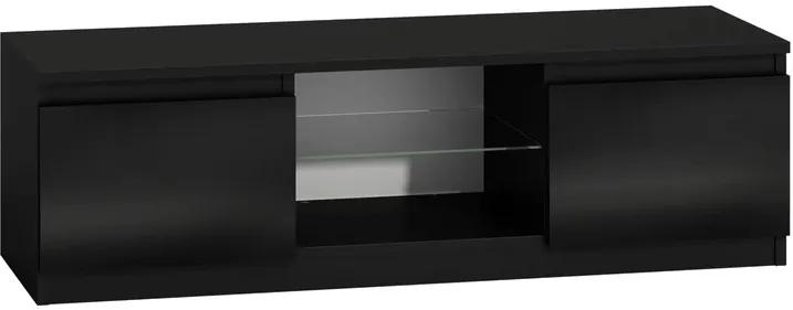 Televizní stolek DELUKO se skleněnou policí 140 cm černý lesk