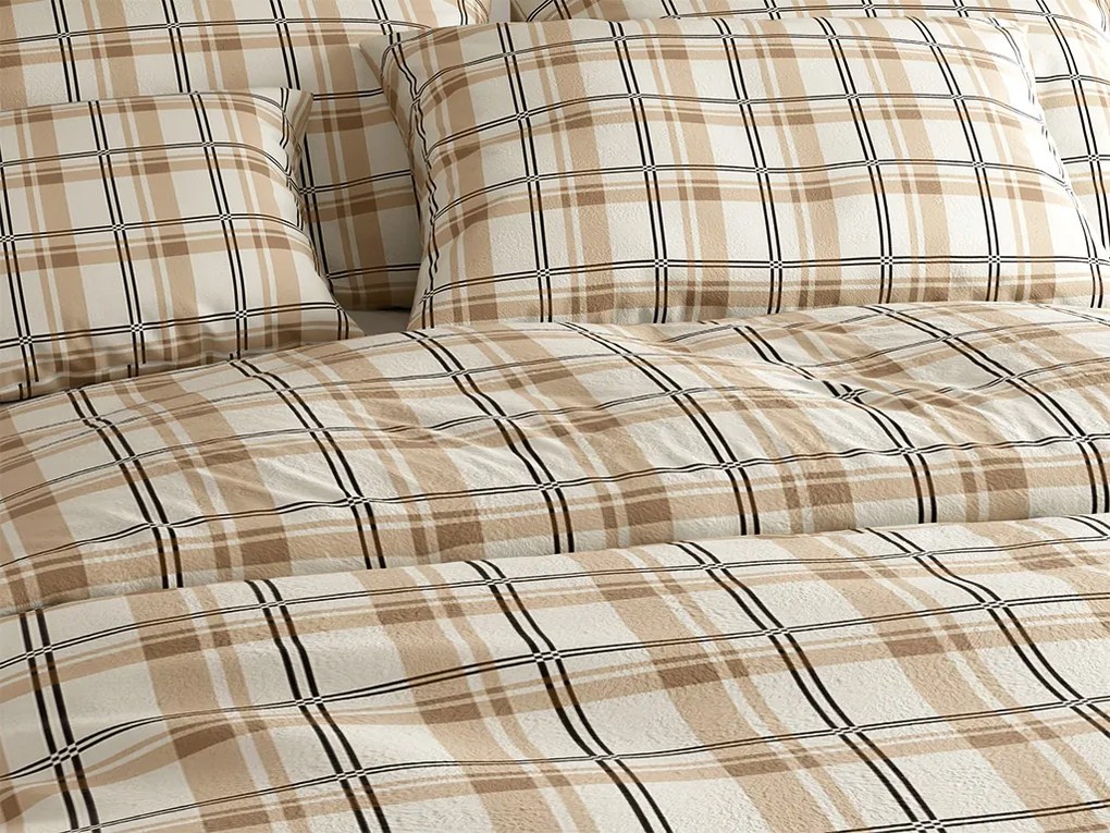 Mikroplyšové povlečení PLAID krémové Rozměr povlečení: 2 ks 70 x 90 cm | 200 x 220 cm