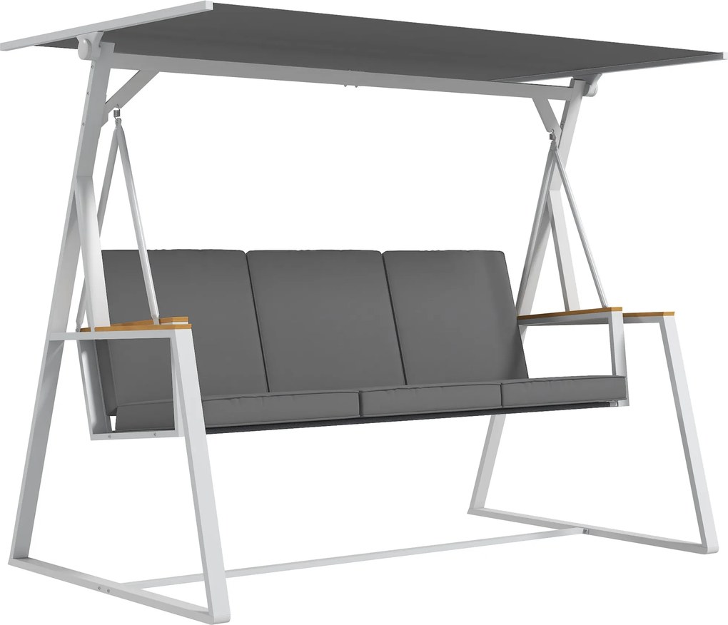 Outsunny 3-místná zahradní houpačka s nastavitelným sklonem stříšky, dodávaný matrac, ocelový rám, rozměry: 205D x 130Š x 175V cm Tmavě šedá | Aosom
