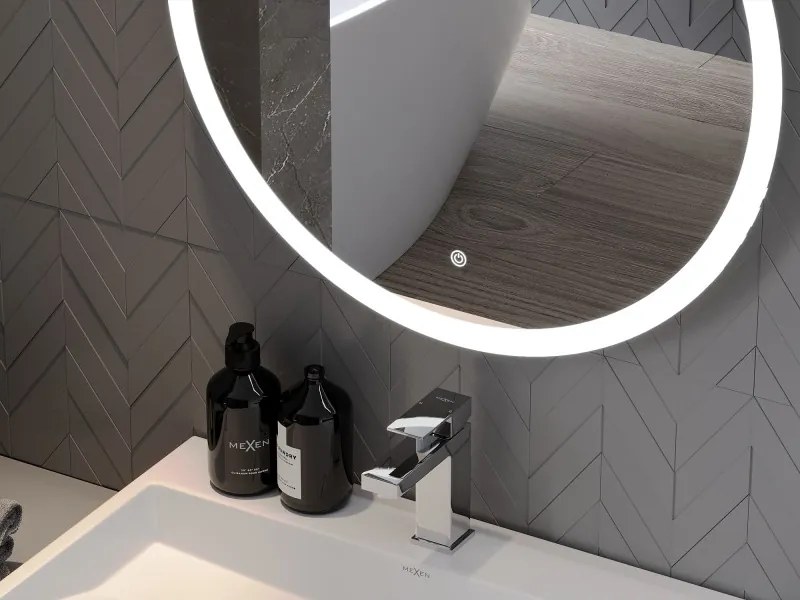 Mexen Oro, kulaté LED podsvícené koupelnové zrcadlo 80 cm, 6000K, topná podložka proti zamlžování, 9824-080-080-611-00