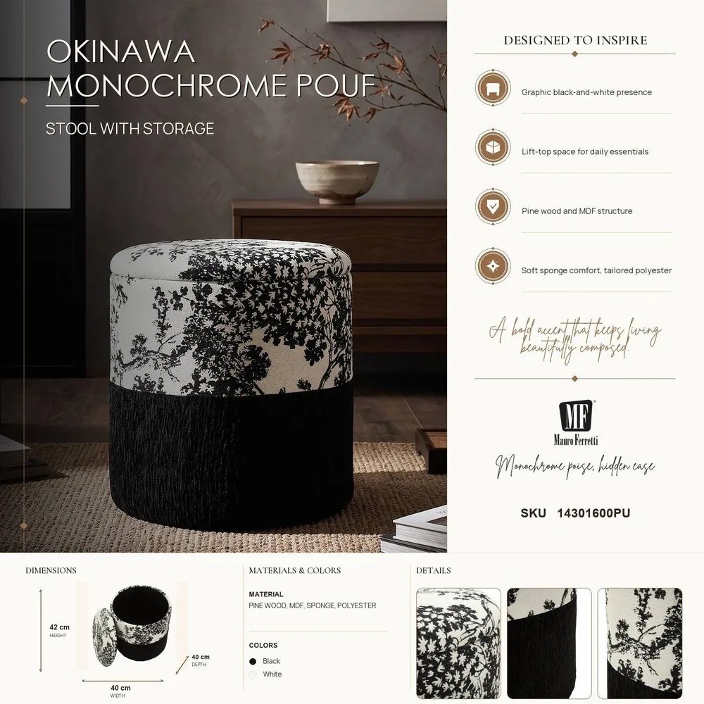Černobílý taburet Oriental Style – Mauro Ferretti