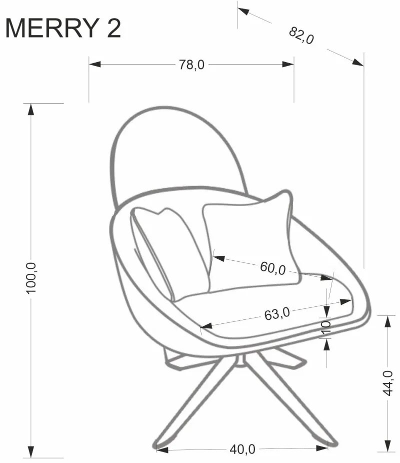Relaxační otočné křeslo MERRY 2 — ocel, menšestrová látka Krémová