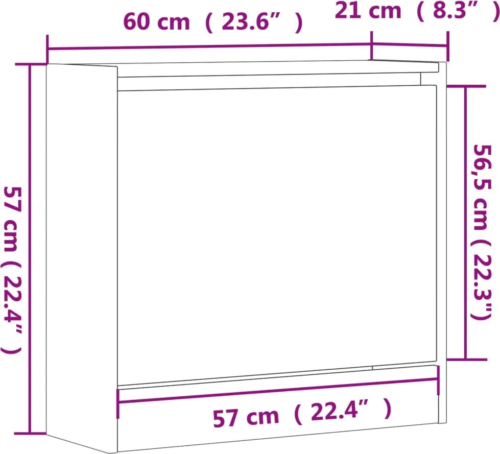 botník, výklopný, kompozitní dřevo, 57x60x21 cm, černý dub, Dekorino BB20260034