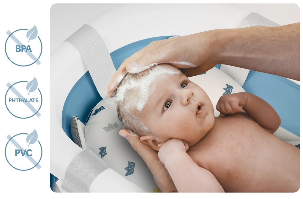 Ricokids Skládací vanička pro děti a kojence s teploměrem a vložkou - RK-287 bílá a modrá