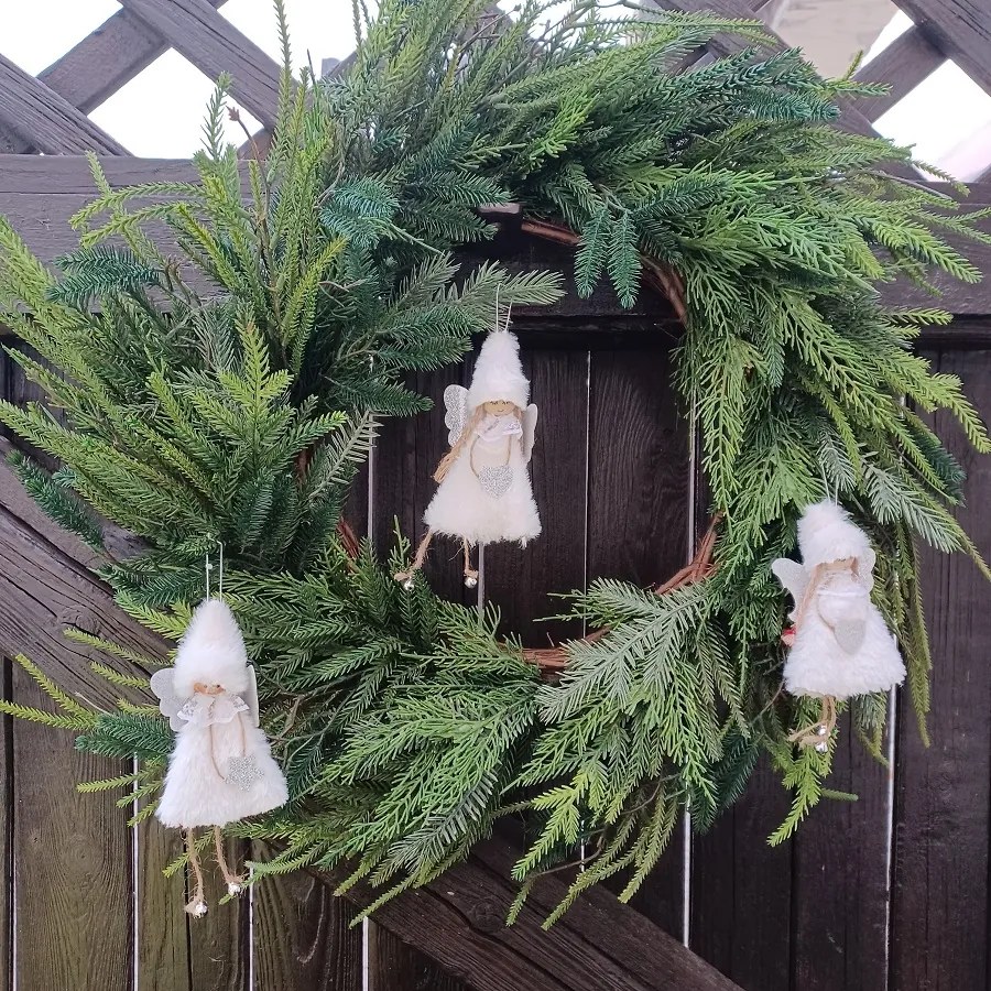 Sada vánočních ozdob andílků 11,5 cm, bílá, dřevo, příze