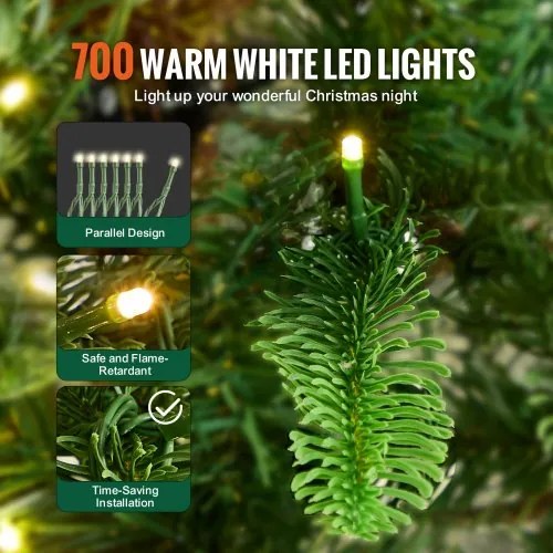 Vánoční strom 2,3 m předsvícený umělý strom se 700 bílými LED diodami 1319 špiček