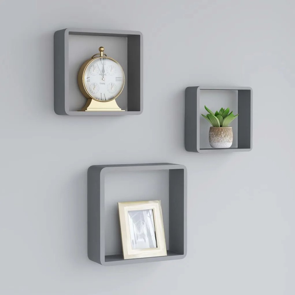 Nástěnné police kostky 3 ks šedé MDF 323954