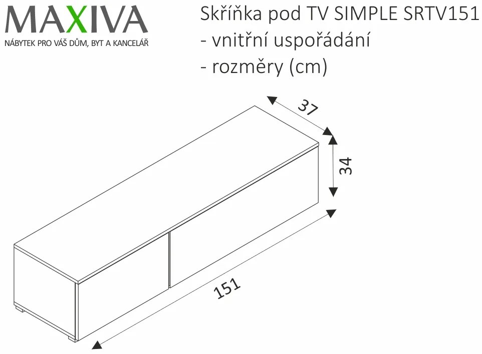 MAXIVA Skříňka pod TV - SIMPLE SRTV151, bílá/lesklá bílá