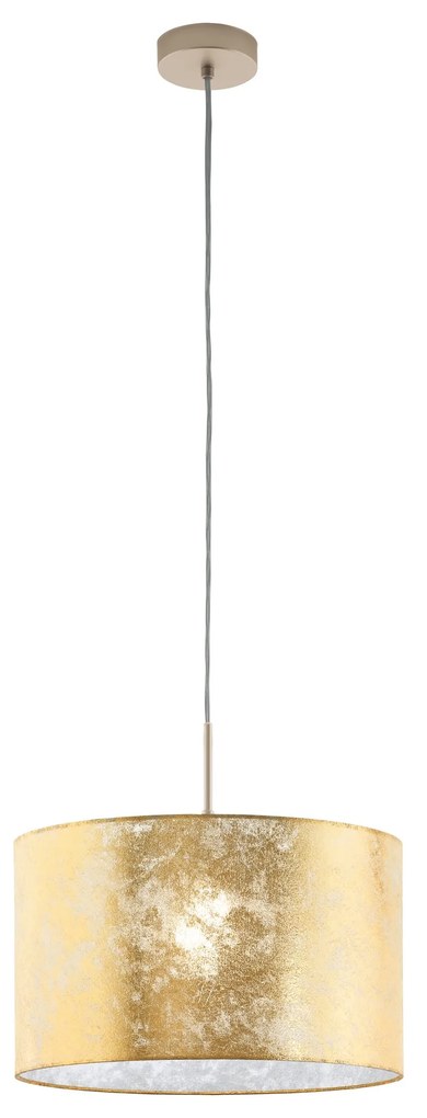 Eglo 97643 VISERBELLA - Závěsné textilní svítidlo ve zlaté barvě Ø 38cm + Dárek LED žárovka