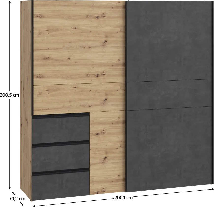 Skříň, dub artisan/tmavě šedý beton, VIOLO