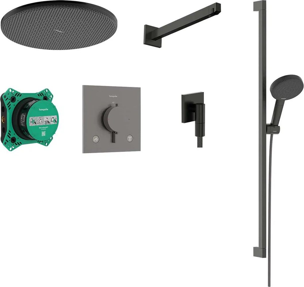 Hansgrohe Raindance Alive S - Sprchový set s termostatem pod omítku, s tělesem, průměr 30 cm, 3 proudy, kartáčovaný černý chrom 24622340