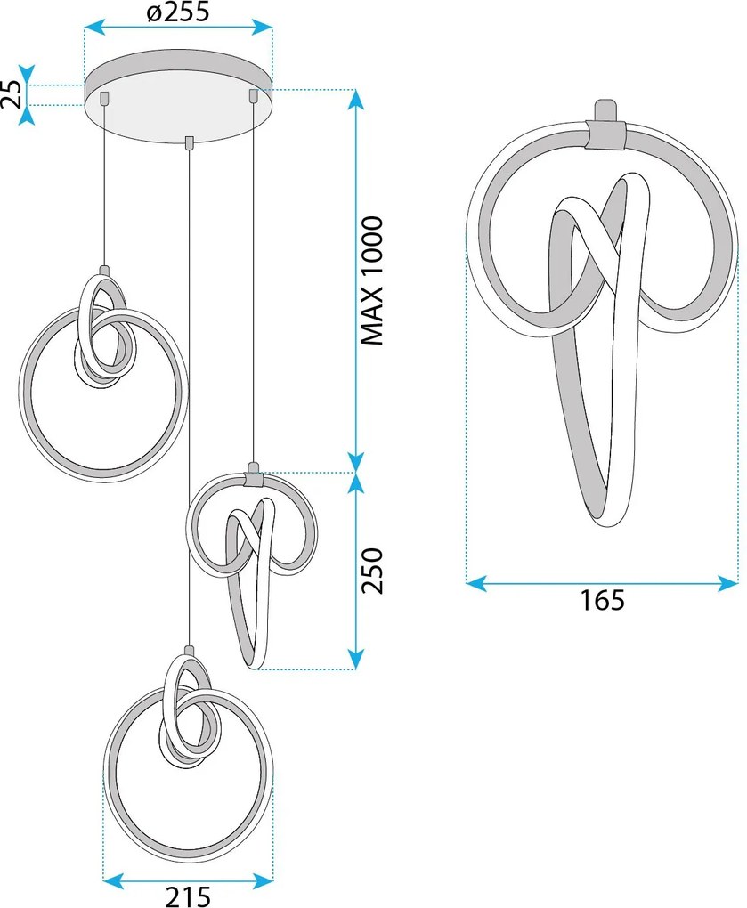 Toolight Toolight, LED závěsné svítidlo 3x20W, 4000K, 4200lm, G072-3CPR, zlatá, OSW-08664