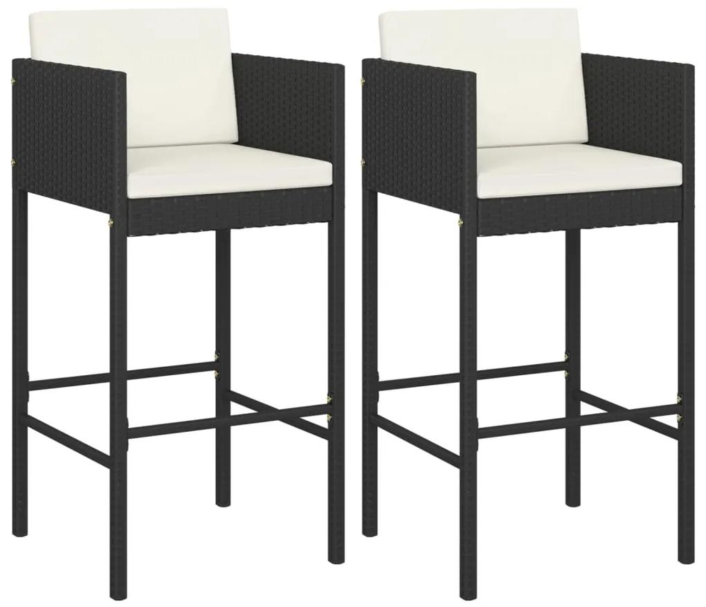 vidaXL Barové stoličky 2 ks s poduškami černé polyratan