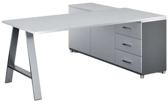 B2B Partner Rohový kancelářský psací stůl PRIMO STUDIO, skříňka vlevo, 1800 x 800 mm, bílá