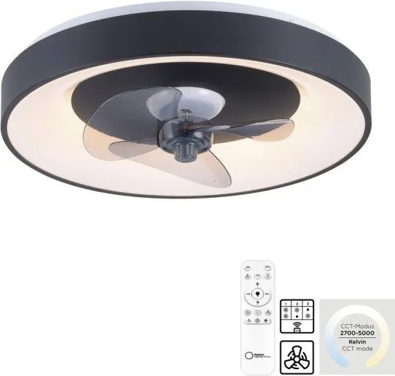LD 14644-18 LED stropní svítidlo s ventilátorem černé, časovač, stmívatelné paměťová funkce, 2700-5000K - JUST LIGHT