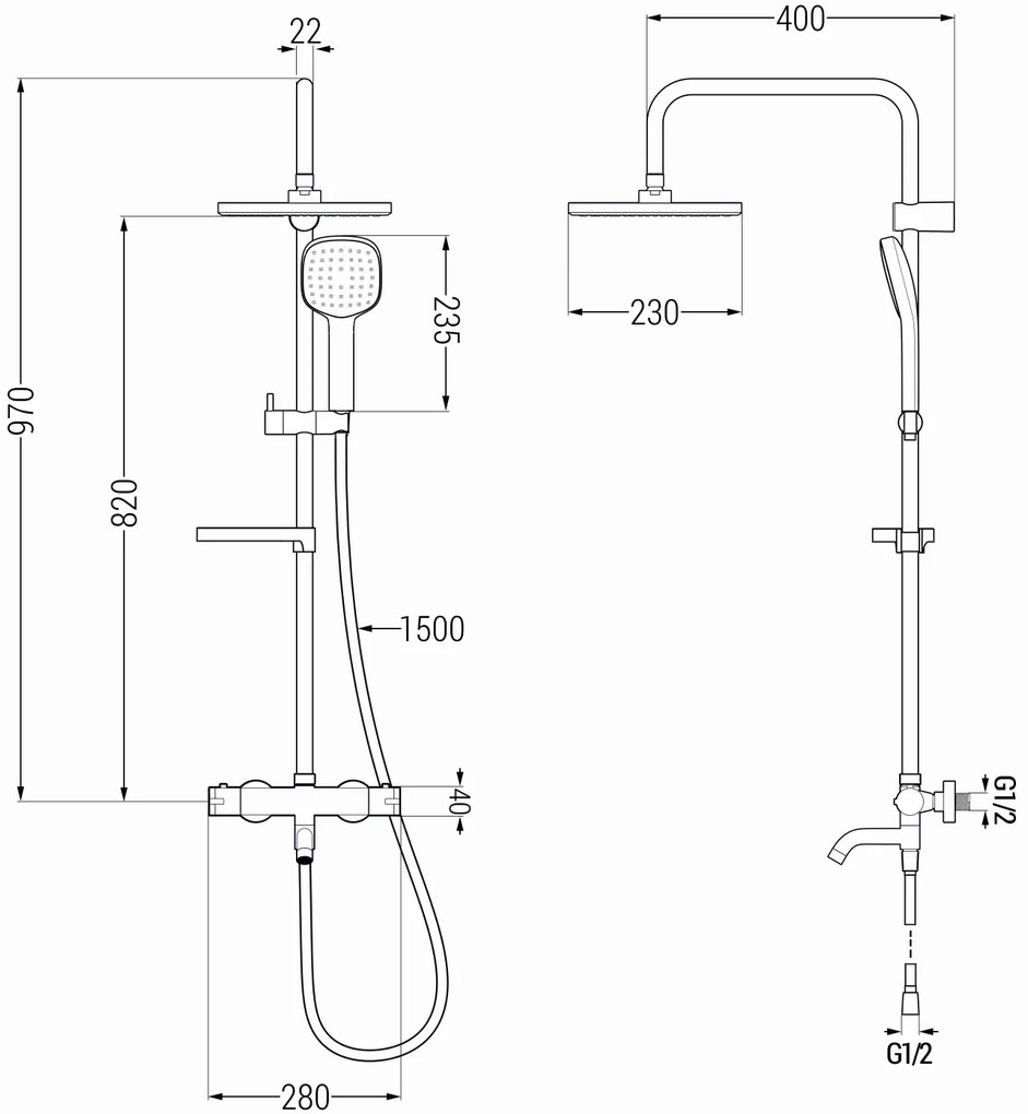 Mexen KX33 sprchový set s termostatickou vanovou-sprchovou baterií Kai, černá, 779003391-70