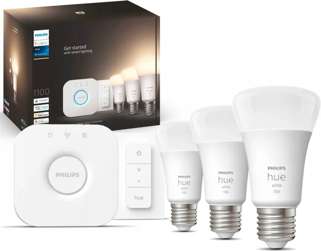3x Led žárovka E27 9,5W 2700K Philips Hue White+ Hue Bridge Dimmer Switch