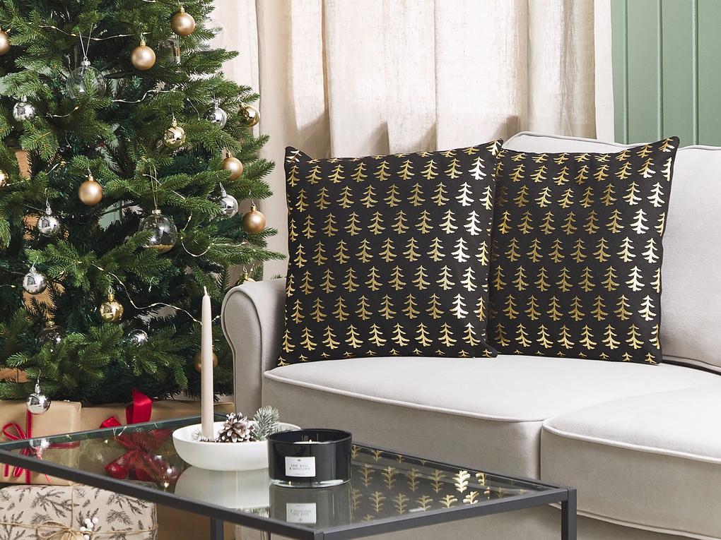 Sada 2 dekorativních polštářů s motivem vánočního stromečku 45 x 45 cm černé LEROY Beliani