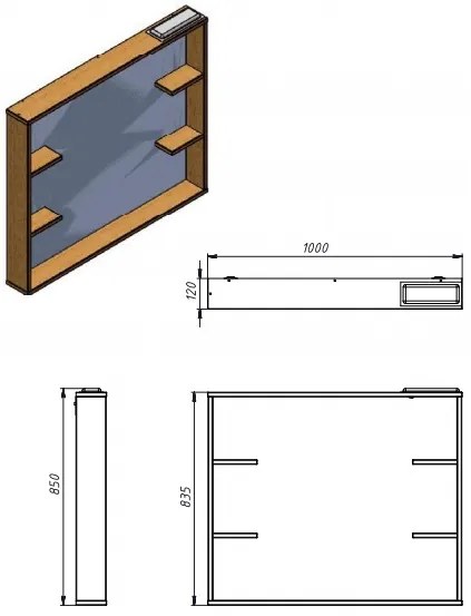 Lavedo Broadway Black 100 koupelnové zrcadlo s poličkami a LED osvětlením