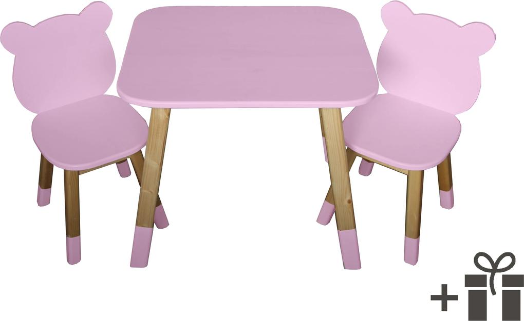 Set dětského nábytku (stoleček + 2 x židlička) medvídek + DÁREK barva: pastelově růžová