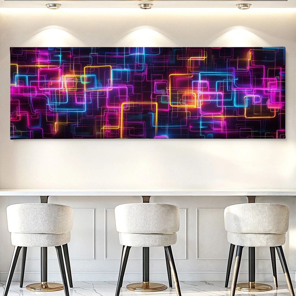 Obraz na plátně - Plynoucí neonové vzory FeelHappy.cz Velikost obrazu (šířka x výška): 270 x 90 cm