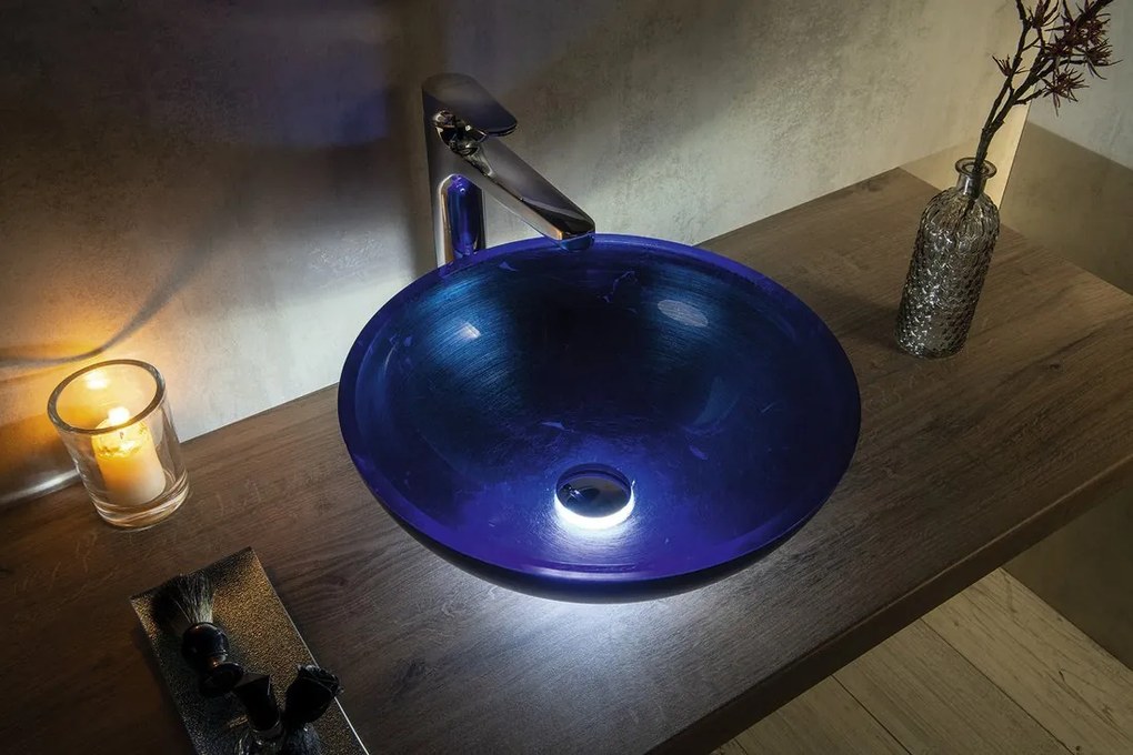 Sapho Sapho, MURANO BLU skleněné umyvadlo na desku, průměr 40cm, modré, AL5318-65
