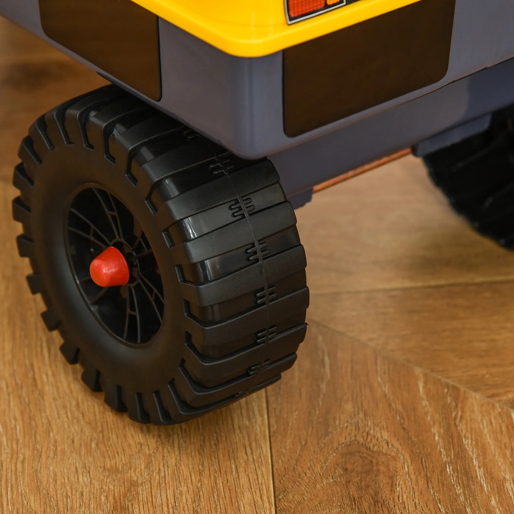 HOMCOM Dětský traktor nakladač 2-3 roky Bagr s pohyblivým ramenem a chapadlem, světelné a zvukové efekty PP žlutá