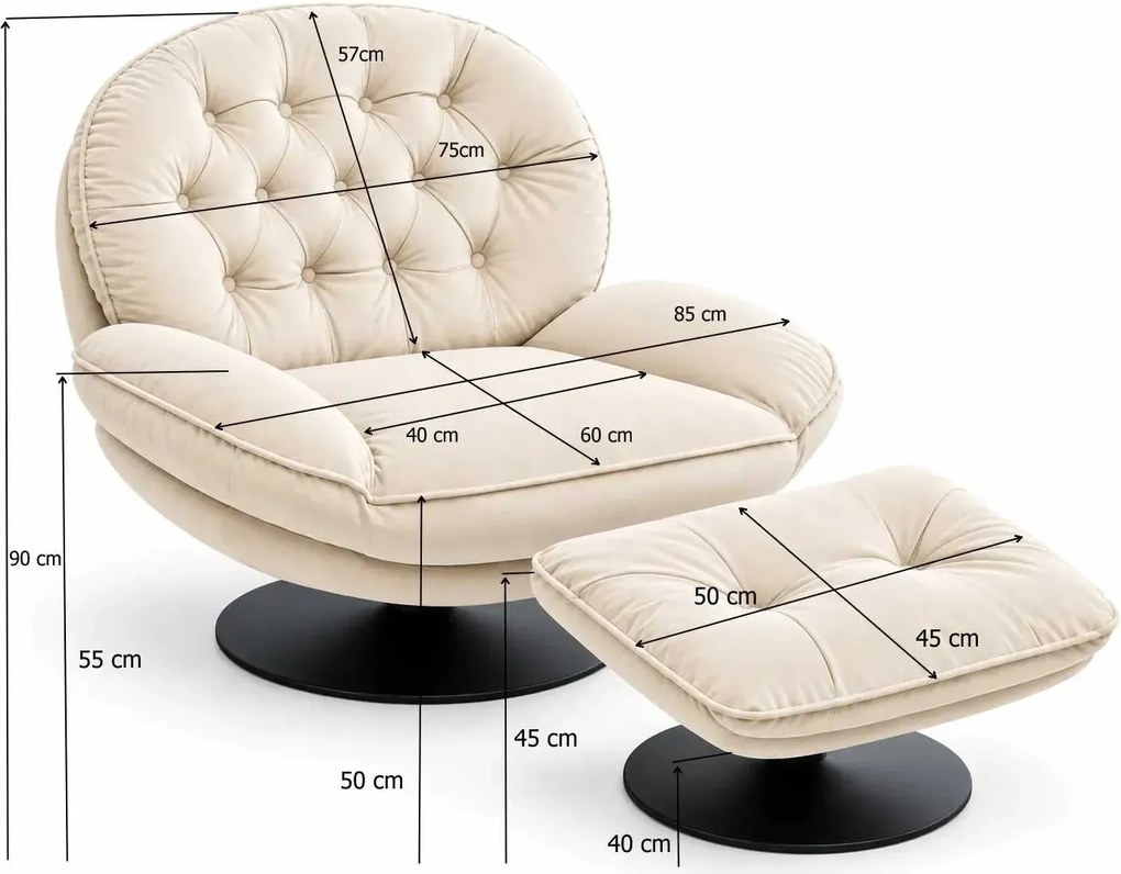 LuxuryForm DESIGN Otočné křeslo LUNA s podnožkou - medové