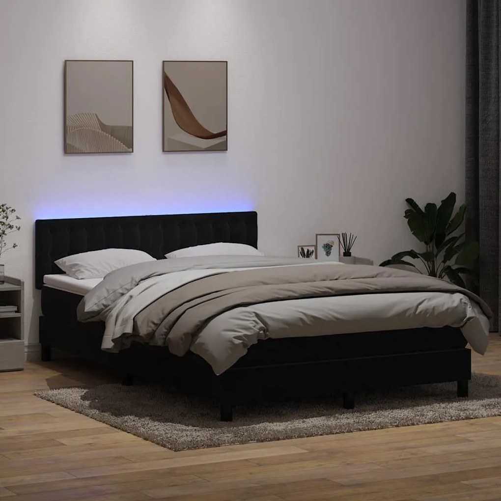 Box spring postel s matrací a LED černá 160x210 cm samet 3317273