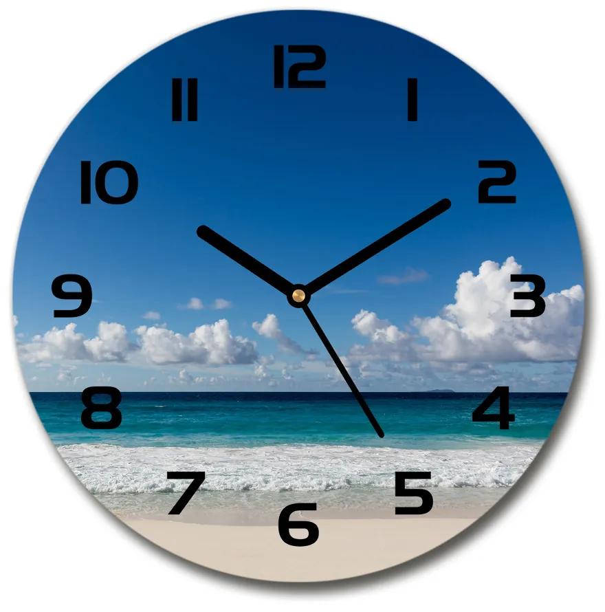 Wallmuralia Skleněné hodiny kulaté Pláž Seychely fi 30 cm
