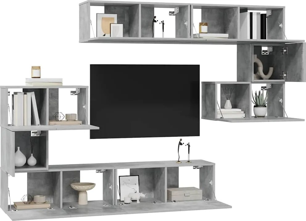 8dílný set TV skříněk betonově šedý kompozitní dřevo 3079143