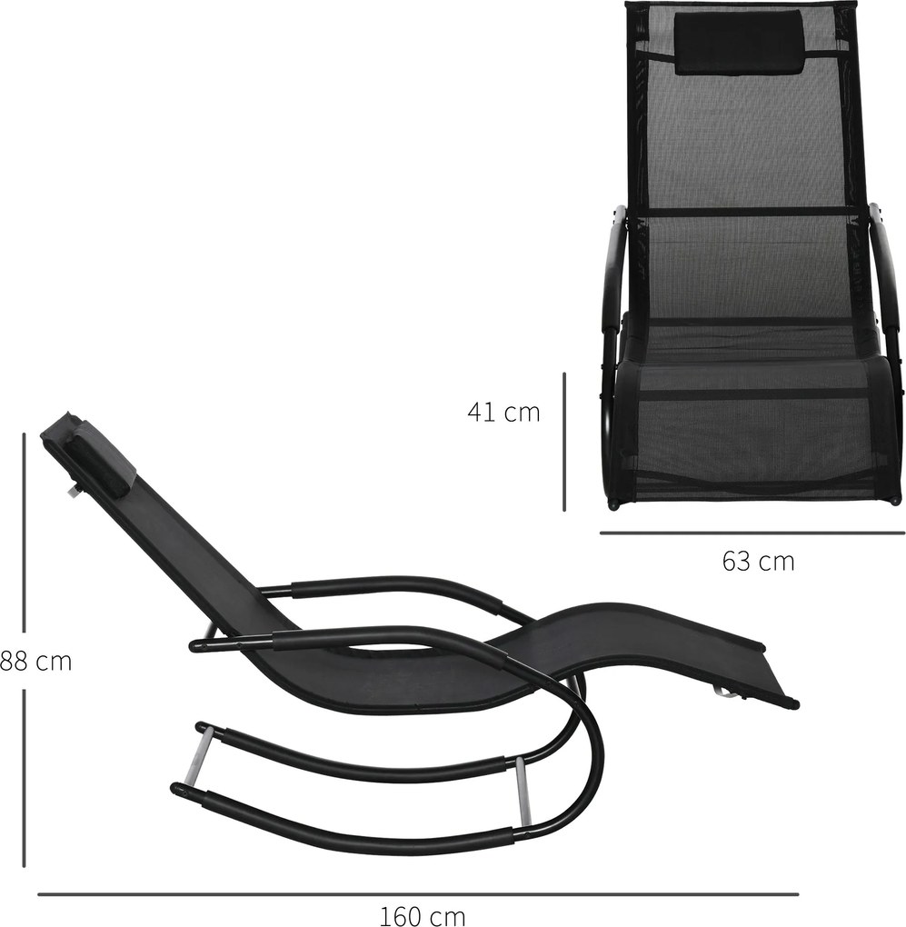 Ergonomická houpací křeslo Outsunny s opěrkou hlavy, pozinkované kovové opěrky, textilene, rozměry 63Š x 160H x 88V cm