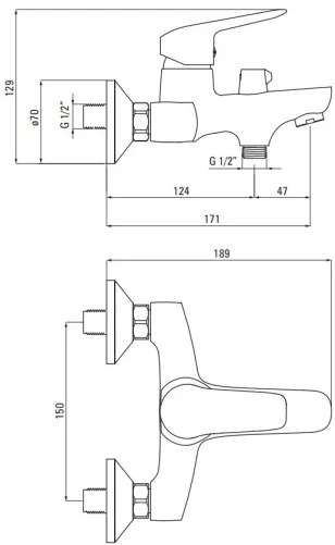 Deante Boro, nástěnná vanová baterie 150mm bez sprchového příslušenství, černá matná, BMO_N10M