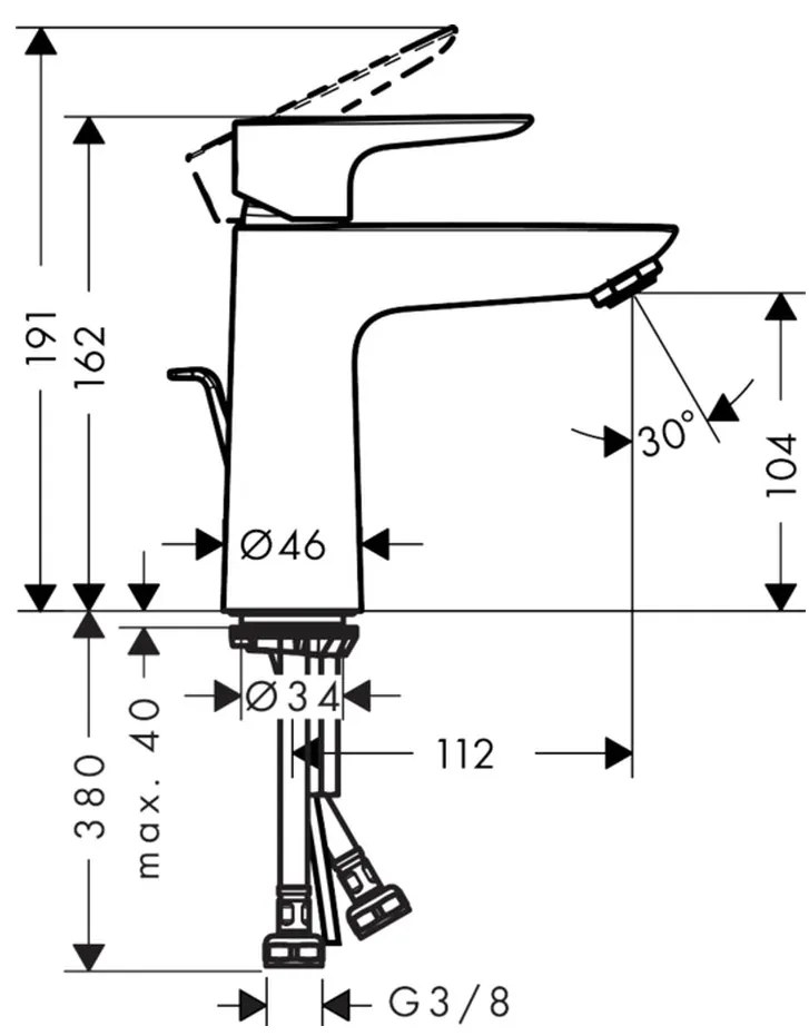 Hansgrohe Talis E - Páková umyvadlová baterie 110 LowFlow s odtokovou soupravou s táhlem, chrom 71715000