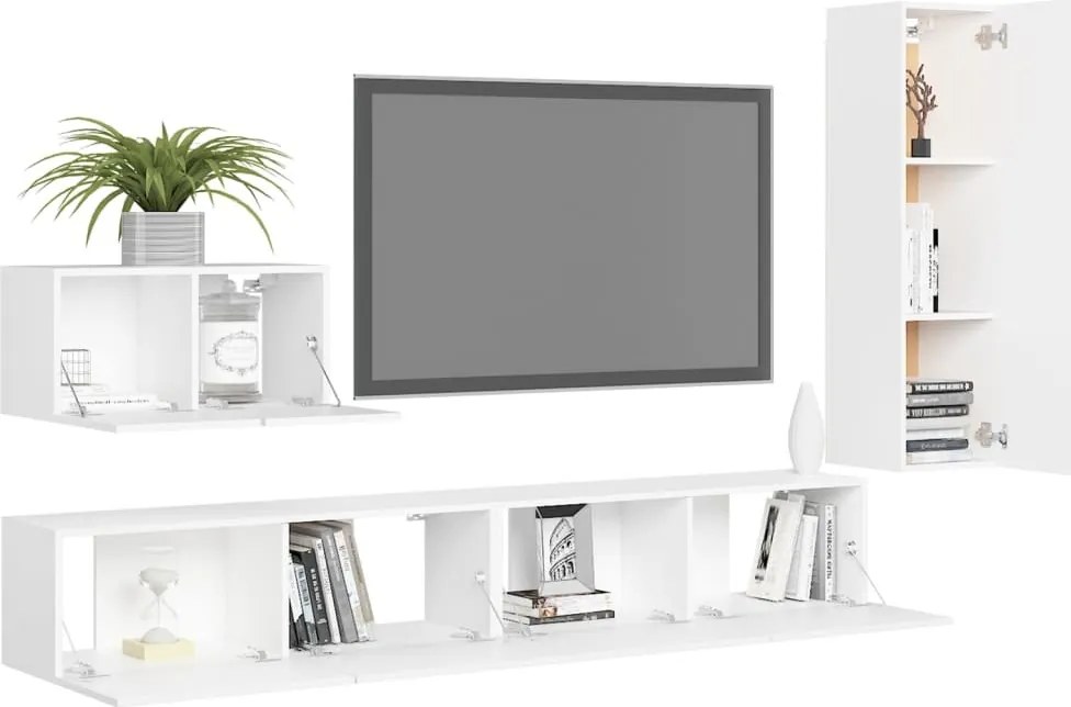 vidaXL 4dílný set TV skříněk dřevotříska [3078676] Barva: Bílá