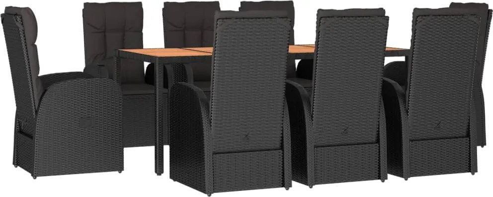 9dílný zahradní jídelní set s poduškami černý polyratan 3157604