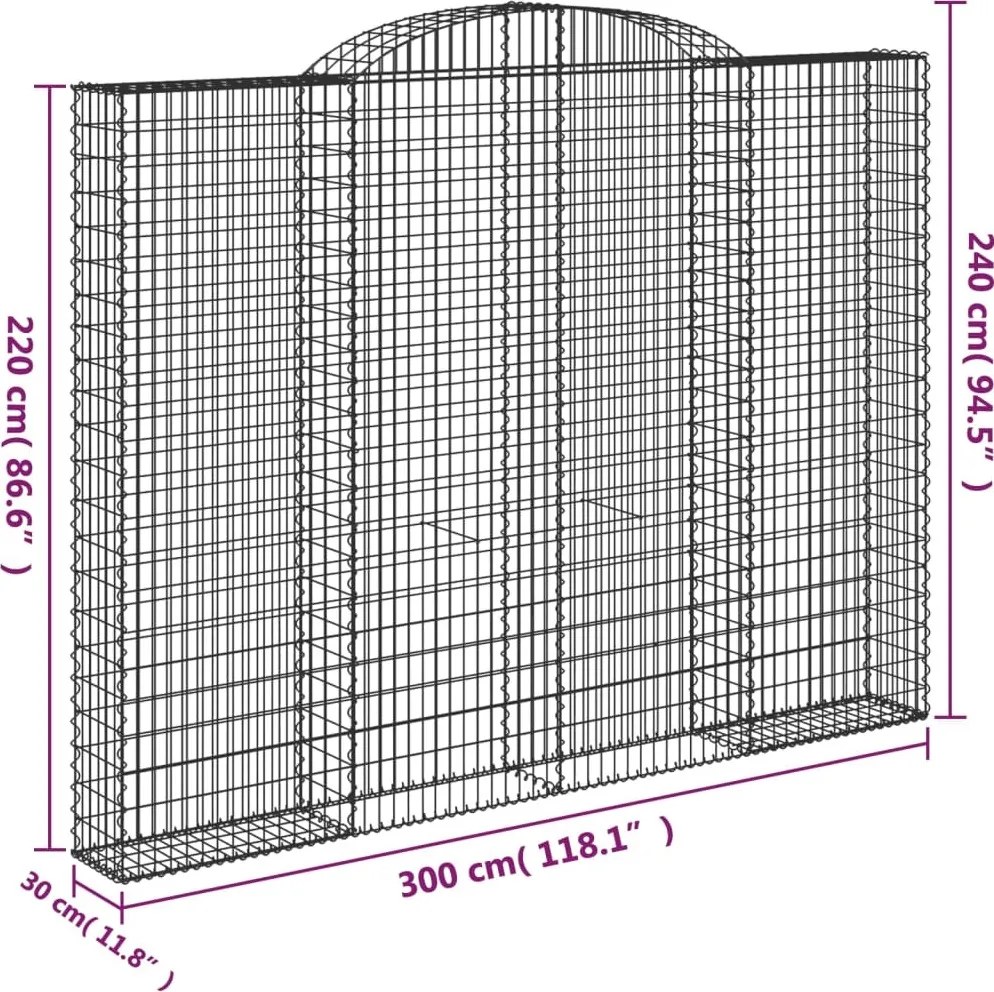 vidaXL Klenuté gabionové koše 3 ks 300x30x220/240cm pozinkované železo [3146630]