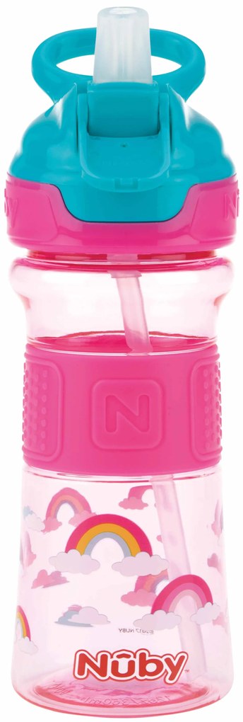 NUBY Láhev sportovní s měkkým sklápěcím brčkem 360 ml, růžová, 3+