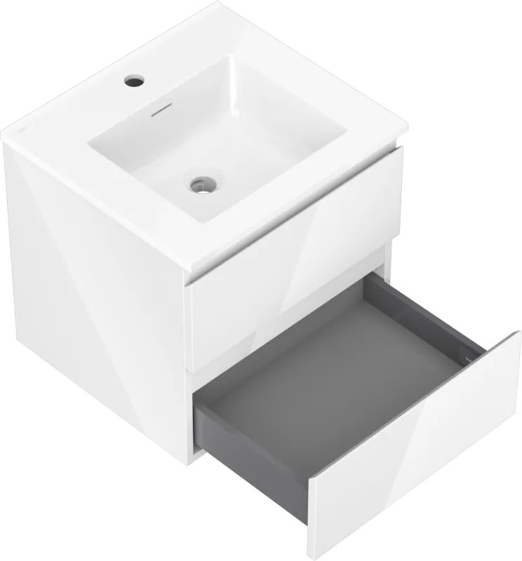 Mexen Orio, koupelnová skříňka 50 cm s umyvadlem Otis, 2 zásuvky, bílá lesklá, 91A10-05047-2-BFF00-W18M00