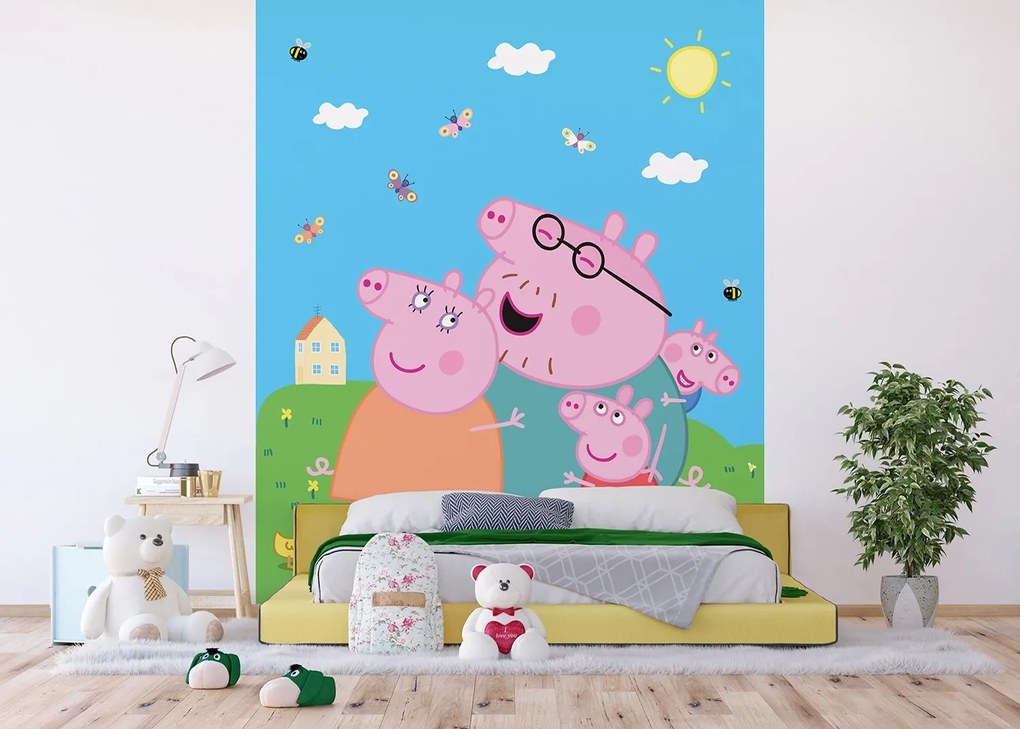 Dětská vliesová fototapeta na zed' Prasátko Peppa s Rodinou | 225 x 270 cm | DFTD3P5169
